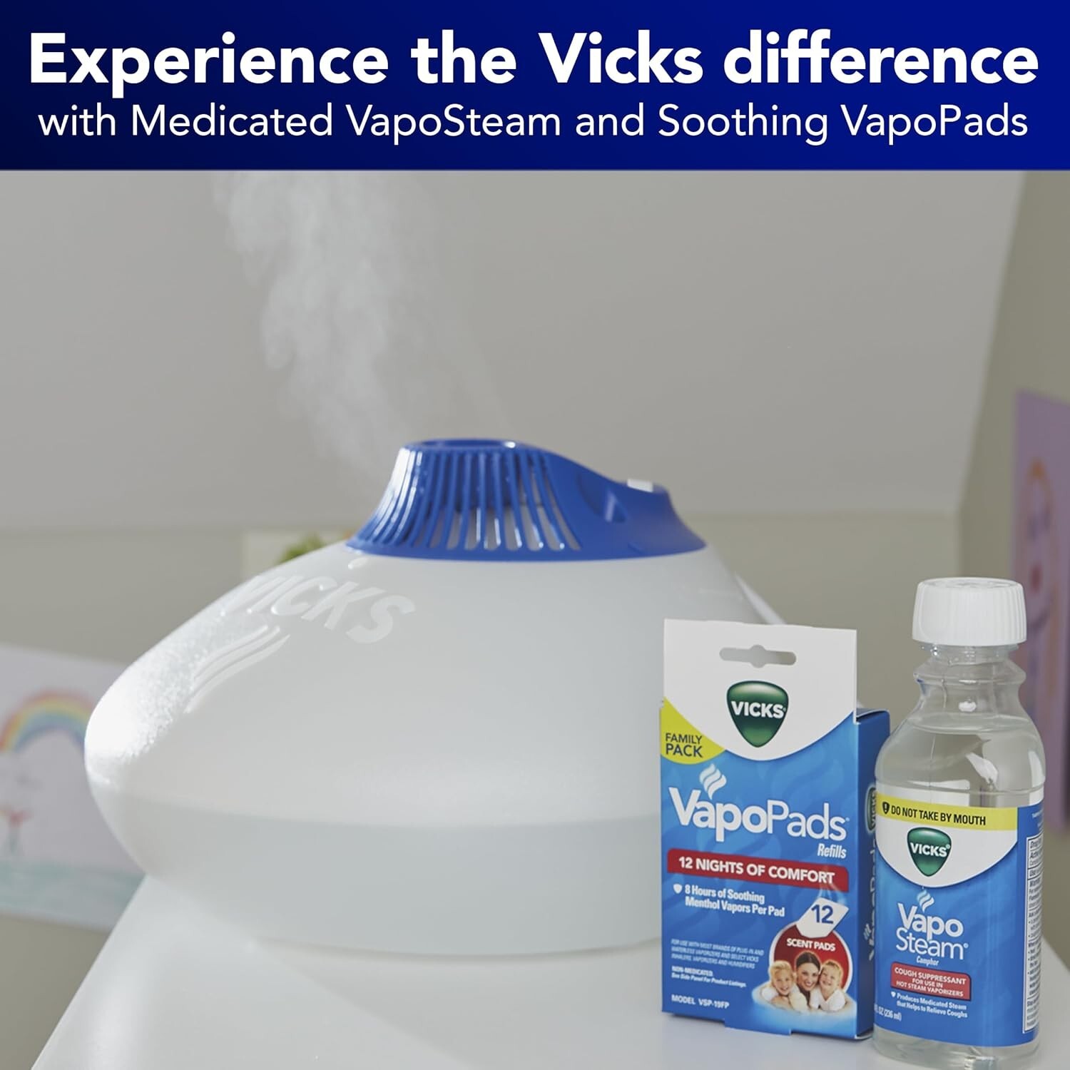 Vicks Warm Steam Vaporizer Humidifier with Night Light, 1.5 Gal for ...