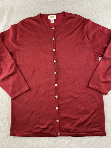 Talbots Petites Silk Blend Long Cardigan Maroon Button Front Women Size ...