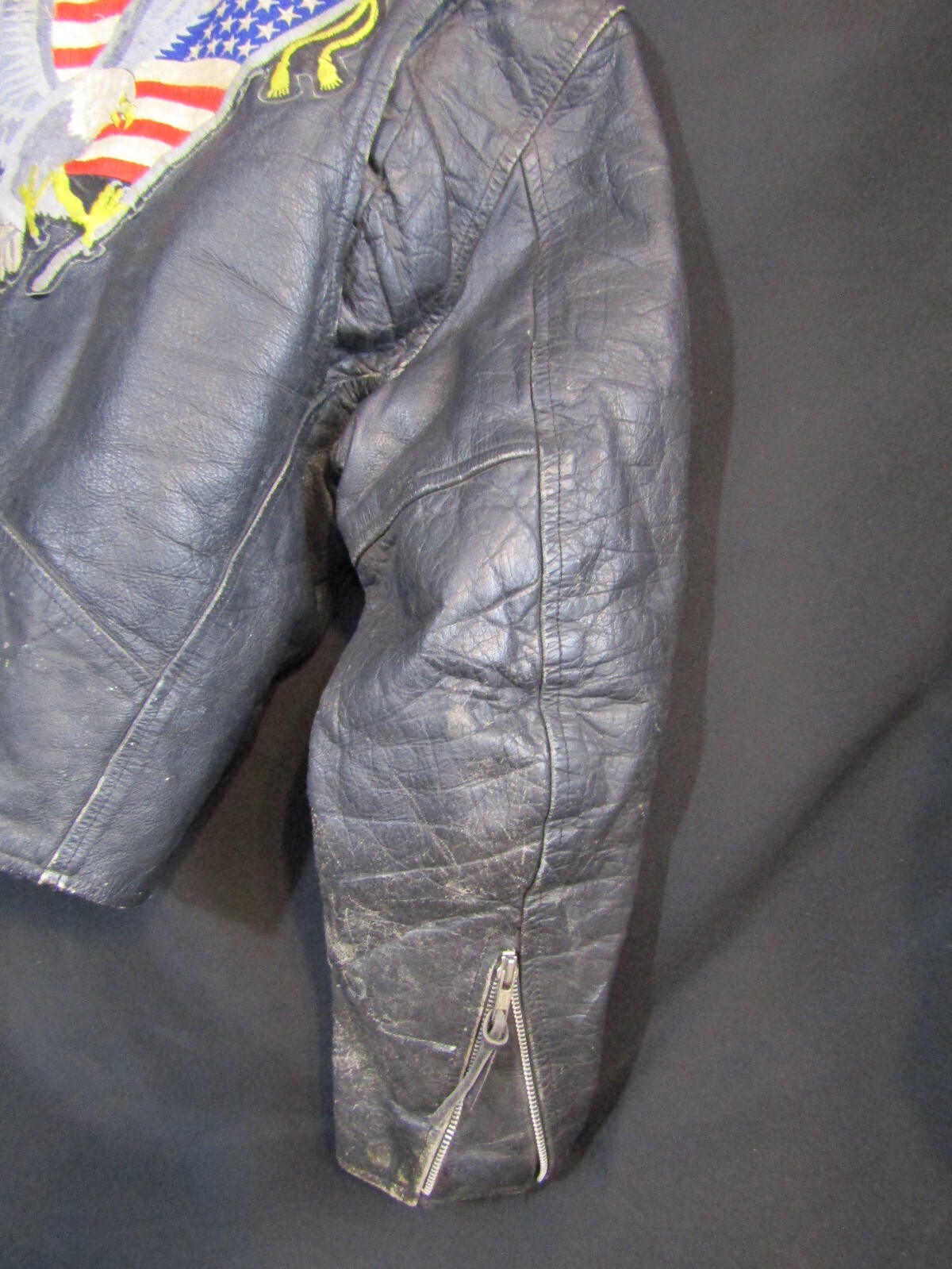 VINTAGE FIRST LEATHER JACKET AMERICAN FLAG EAGLE "LIV… - Gem