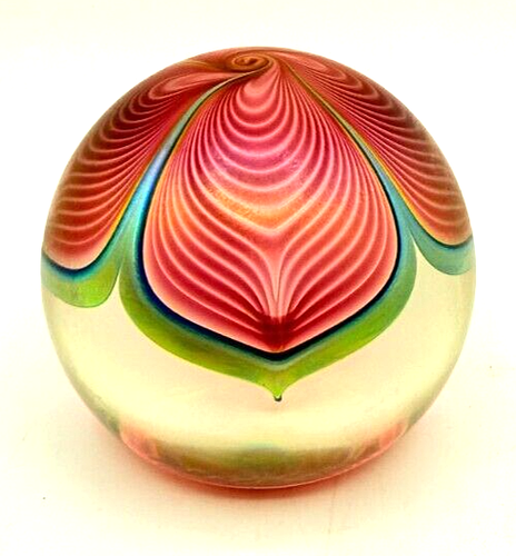 Vtg STUART ABELMAN 2.25" Iridescent Pulled Feather Flower Art Glass ...