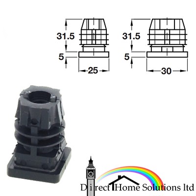 Hafele Black Square Plug M10 Internal Thread Castor Tube Fitting ...