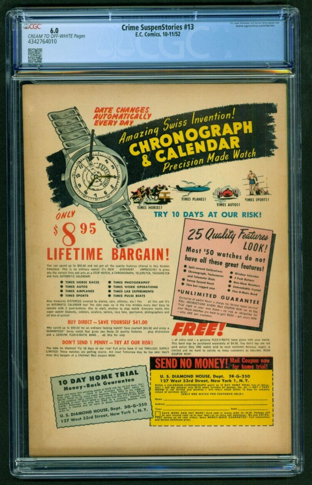CRIME SUSPENSTORIES #13 1952 E.C. COMICS CGC GRADE 6.0 JOHNNY CRAIG ...