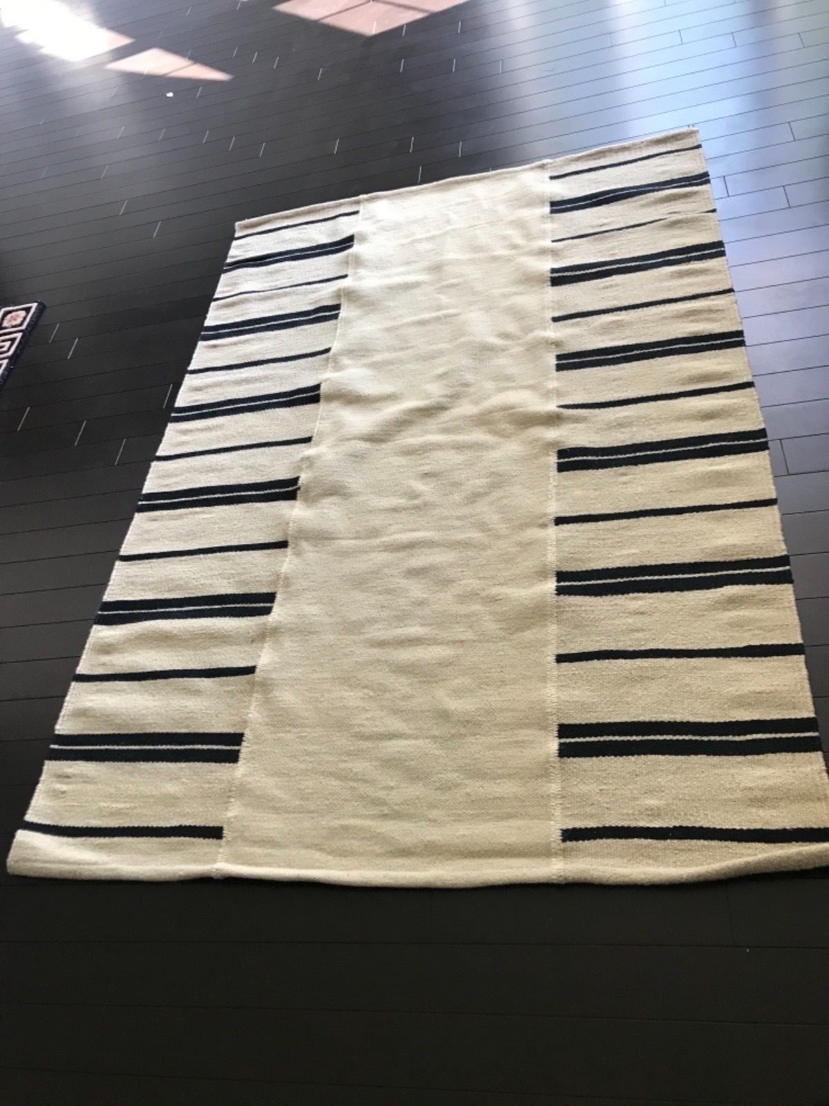 Ralph Lauren RUG Saga poneck stripe patch NAVY cinder wool 4x6 Feet ...