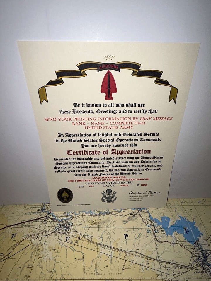 USSOCOM / U.S. SPECIAL OPERATIONS COMMAND - CERTIFICATE OF APPRECIATION ...