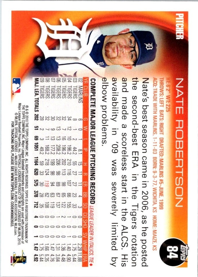 2010 Topps Nate Robertson #84 Detroit Tigers Baseball Card | eBay