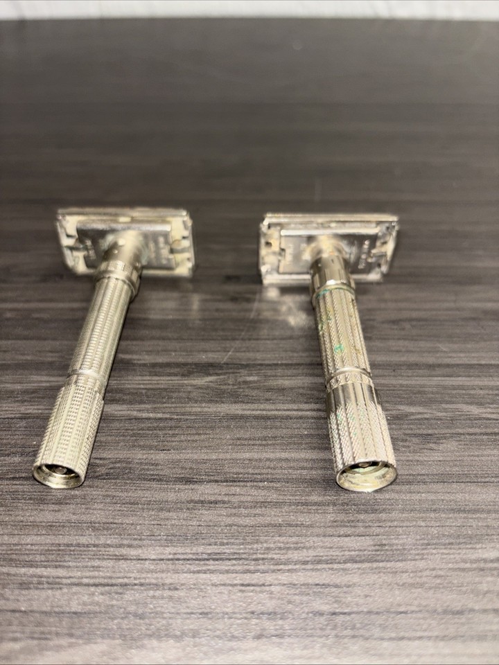 (2) Vtg 1959 Gillette Fat Boy Adjustable TTO Safety Razor Made in USA 2 ...