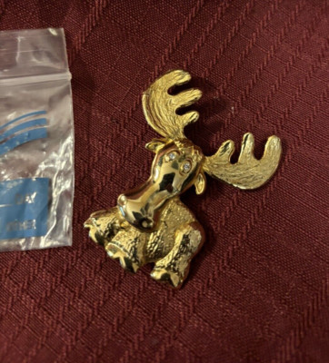 Goldtone Metal MOOSE Brooch...no wear! Adorable!! | eBay