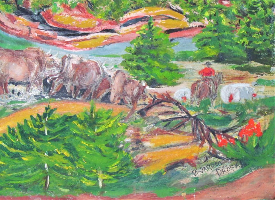 Vintage Western Wagon Train Fort on Fire Oil Painting Artist Droski | eBay