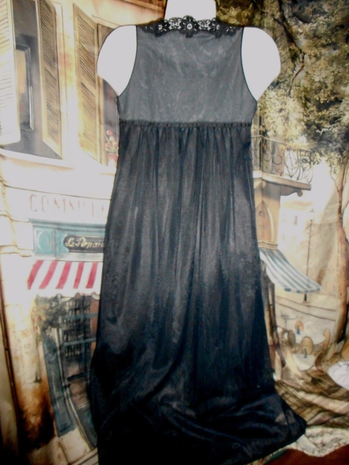 USA Small Black 2pc Peignoir Set Robe Gown Chiffon Billow Slv Crystal ...