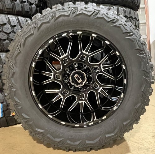 20x10 Vision 404 Brawl Black Wheels 35" MT Tires 8x6.5 Dodge Ram 2500 ...