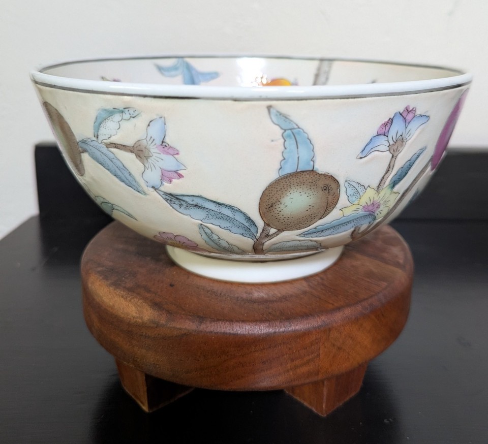 Vintage WBI Hand Painted Nine Peaches Chinoiserie Chinese Bowl 8" | eBay