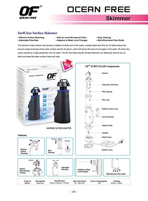 OCEAN FREE SURFCLEAR SURFACE SKIMMER FILTER for MARINE/FRESHWATER ...