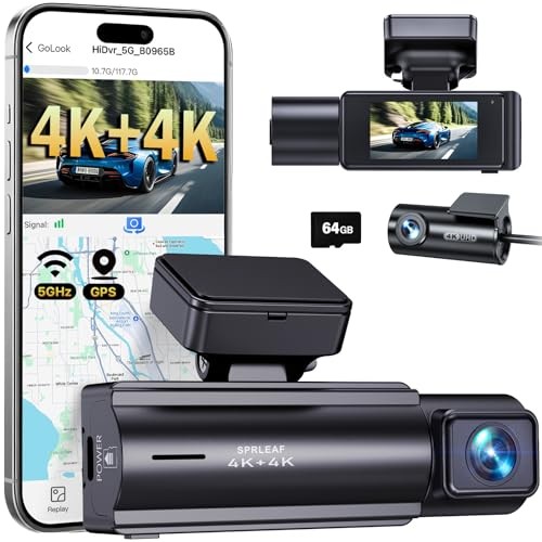 Dash Cam Front and Rear, 4K+4K Dual Dash Camera for Cars, 5.8GHz WiFi ...