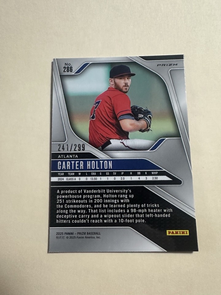 Carter Holton 2025 Panini Red Card #286 Atlanta Braves #241/299 | eBay