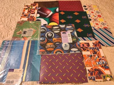 Lot of Vtg Gift Wrap Paper Sports Theme & Bold Designs Lot of 15 Sheets ...