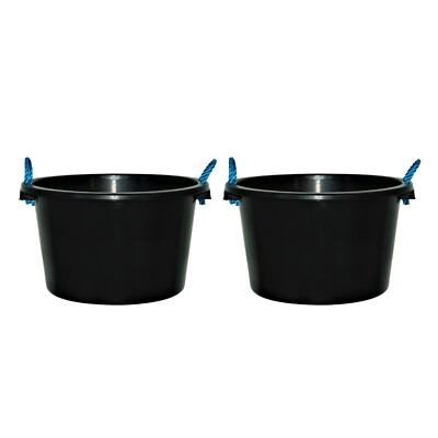 (Set of 2) 45L Black Muck Bucket Rope Handles Heavy Duty Mixing Cement ...