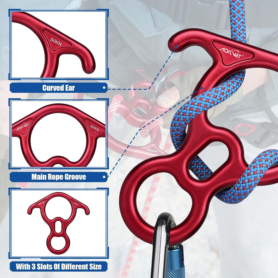 50KN Rescue Figure, 8 Descender Large Bent-Ear Belaying and Rappelling ...