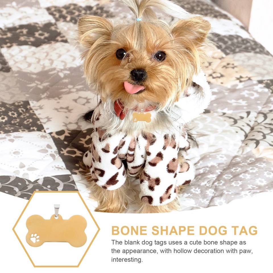5pcs Blank Pet Tags Cute Bone Shape With Hollow Paw Dog Tags Dog Id ...