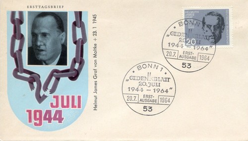 lettre FDC - cachet Bonn Commémoration 1944 1964 - Helmut James Graf ...