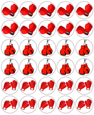 Boxing Gloves Cupcake Toppers Edible Icing Wafer Decor Punch Fighting ...