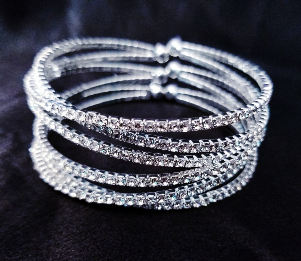 Silver Rhinestone Cuff Bangle Bracelet Crystal Jewelry Prom Pageant ...