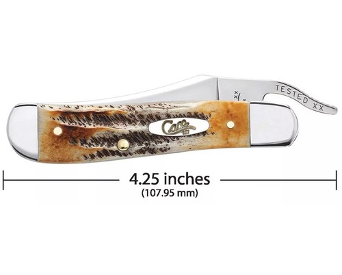 Case XX Russlock Folding Knife Stainless Steel Extended Blade Bone Stag ...