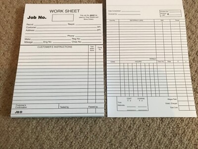 WORKSHOP JOB CARD GARAGE JOB CARD WORK REPAIR SHEET REPAIR JOB SHEET ...