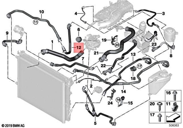 Genuine BMW G11 G12 G30 G31 G32 G38 520i 1.6 Coolant Feed Line ...