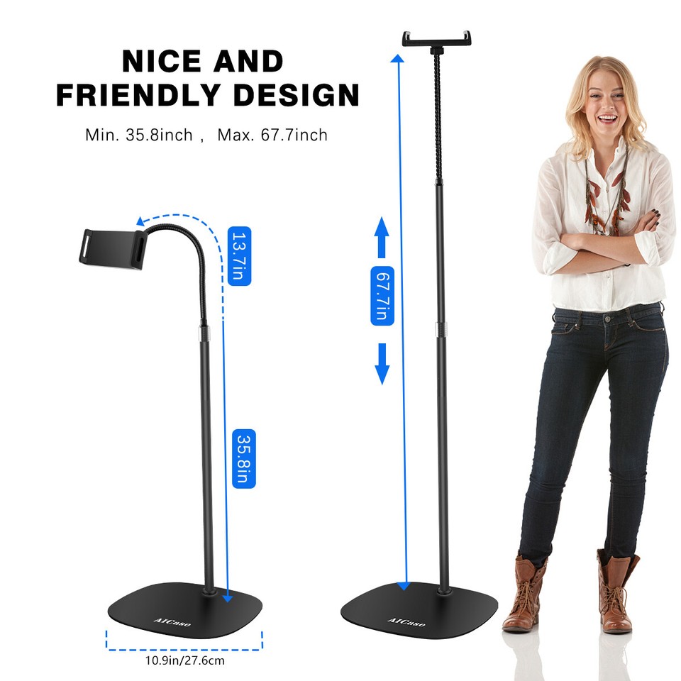 Adjustable Gooseneck Floor Stand iPad Cell Phone Tablet Aluminum Holder ...