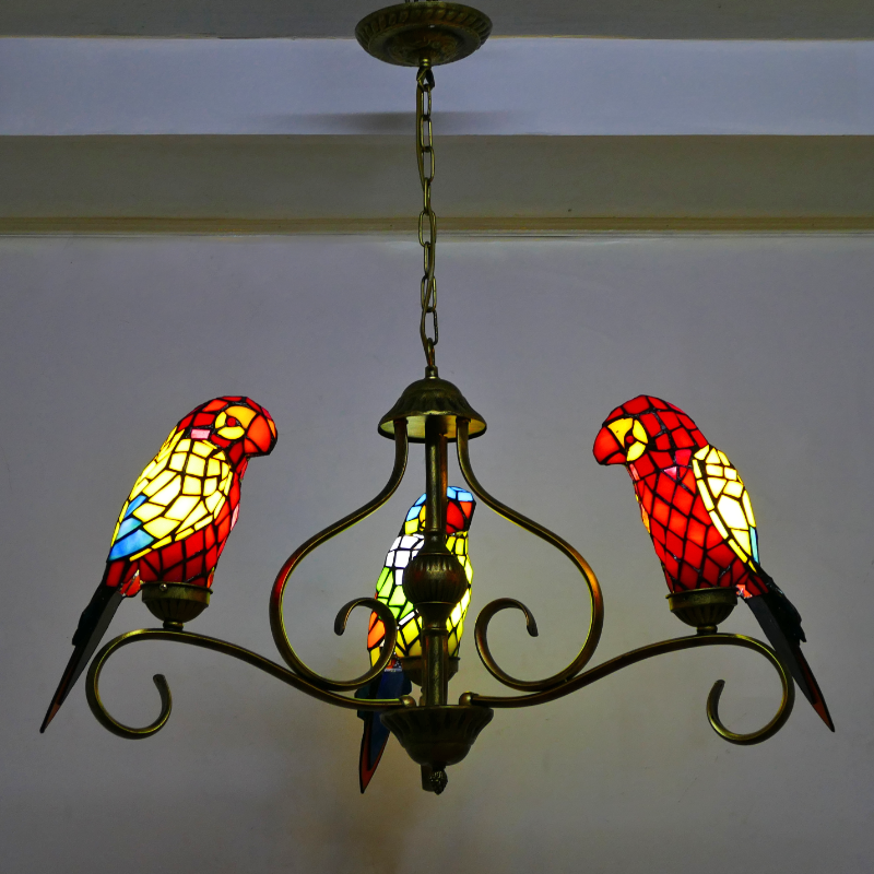 Living Room Ceiling Fixture Chandelier Parrot Tiffany Stained Glass ...