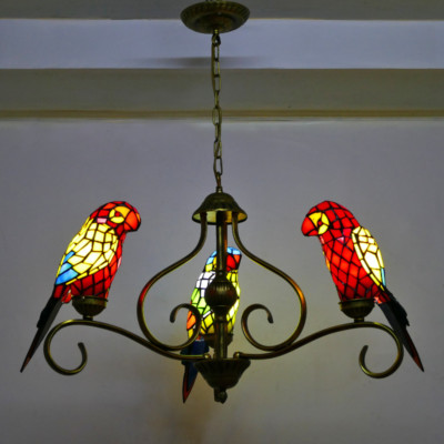 Living Room Ceiling Fixture Chandelier Parrot Tiffany Stained Glass ...
