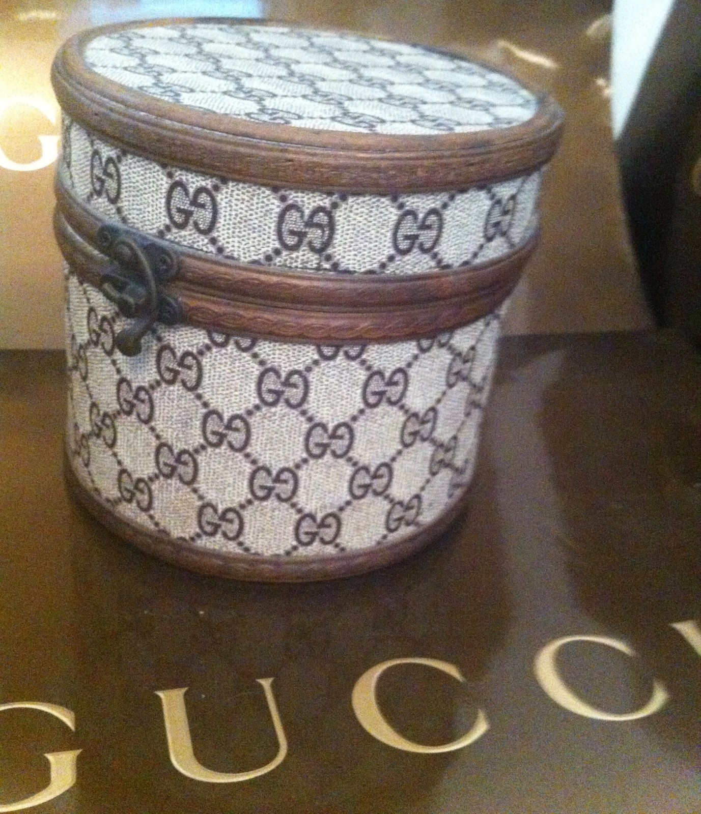 GUCCI Collectible BOX Leather Wood GG Logo Canvas Trinket Holder ...