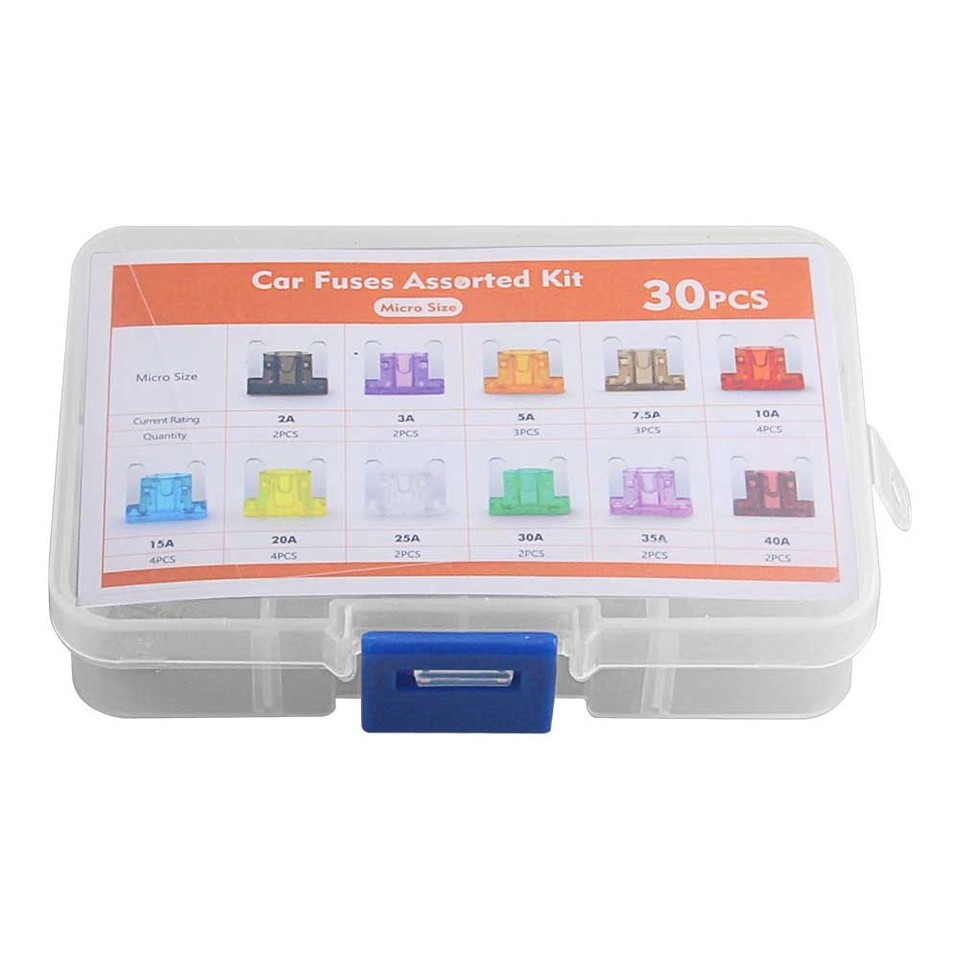 30X Micro Blade Fuses Set 2A-40A Assorte Kit Low Profile Mini Car Auto ...