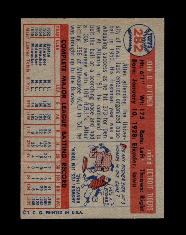 1957 Topps Set-Break #282 Jack Dittmer NR-MINT *GMCARDS* | eBay