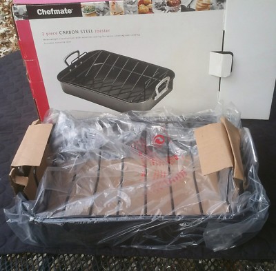 Chefmate Roasting Pan Roaster Carbon Steel Rack 2 Piece NIB | eBay
