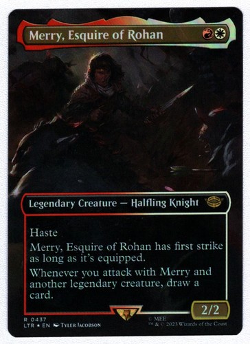 2023 LORD OF THE RINGS BORDERLESS FOIL MERRY, ESQUIRE OF ROHAN #437 MTG ...