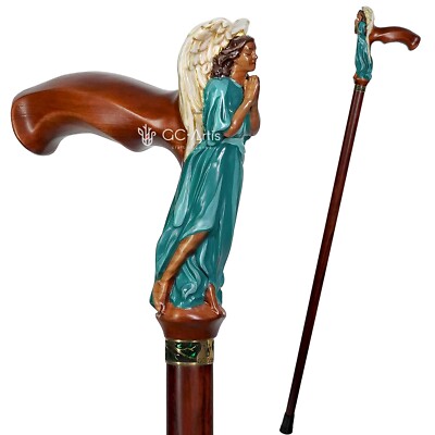 Handpainted Elegant Walking Cane, Wooden Stick with Angel Religious ...
