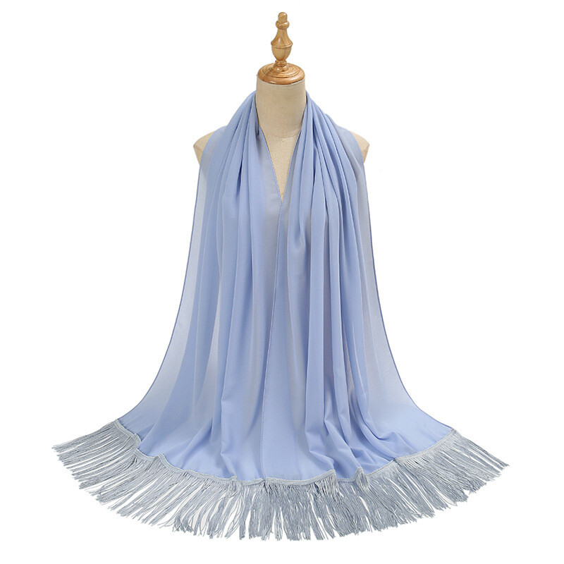 Bubble Pearl Chiffon Scarf Muslim Women Tassel Scarf Islamic Stoles ...