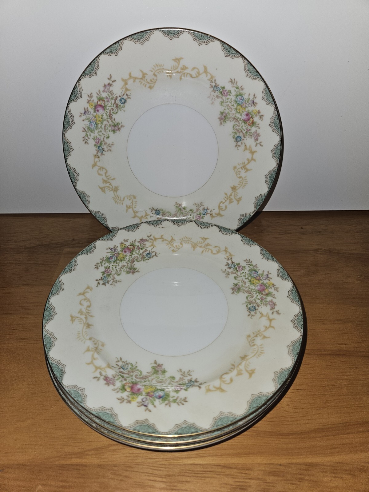 Set of 4 Vintage Meito China Hand Painted Bread Plates Green Border ...