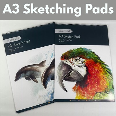 A3 Sketch Book Pad Large Spiral Bound 90GSM 20 Sheets Artist Drawing ...