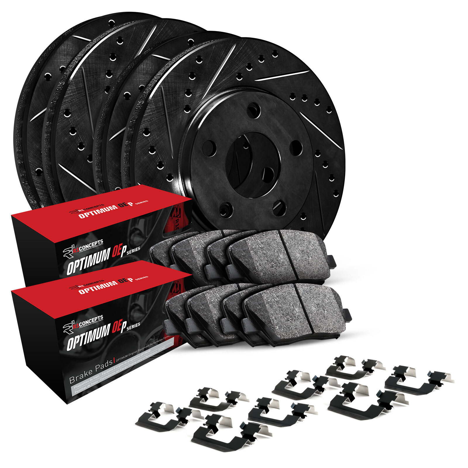 R1 Concepts Whuh2 03000 R1 Brake Rotors D/S Black W/ Optimum Oe Pads ...