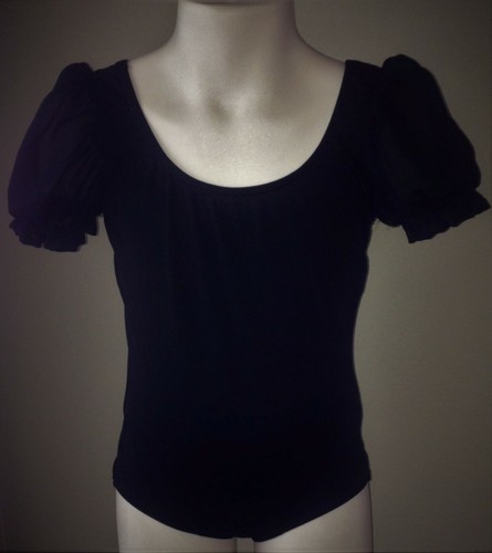 DANSKIN Girls BLACK LEOTARD S 4-6 SHEER PUFF SLEEVES Small Dance BALLET ...