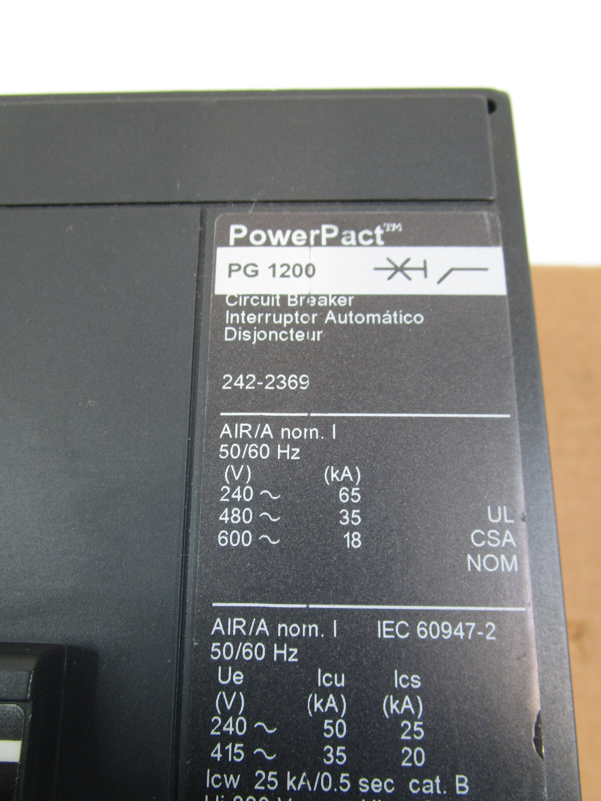 Schnieder PG 1200 1200A PowerPact Circuit Breaker Micrologic 3.0 242 ...