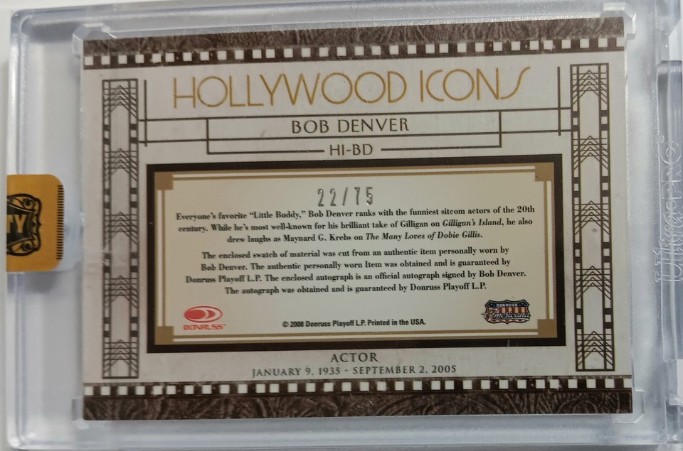 2008 DONRUSS HOLLYWOOD ICONS BOB DENVER AUTOGRAPH/SWATCH #22/75 ...
