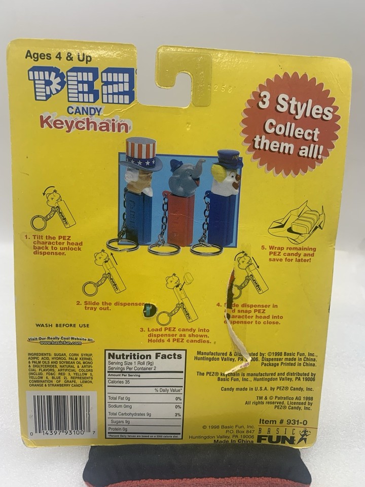 Vintage Basic Fun PEZ Candy Uncle Sam 2.5" Tall Keychain Dispenser 1998 ...