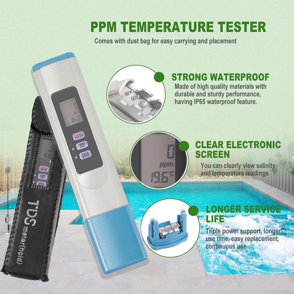 SALT-3050 Waterproof Salinity NaCl Salt Meter Tester for Saltwater Pool ...