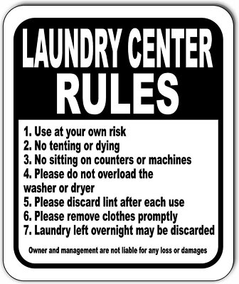 LAUNDRY CENTER RULES Aluminum composite sign | eBay