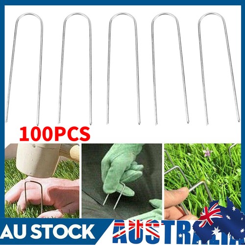 100x Steel U-shaped Stakes Pins Staple Peg For Ground Garden Grass Tent ...
