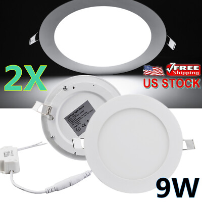 2Pcs 9W 6000K Ultra-Thin Round Led Panel Fixture Light Recessed Ceiling ...
