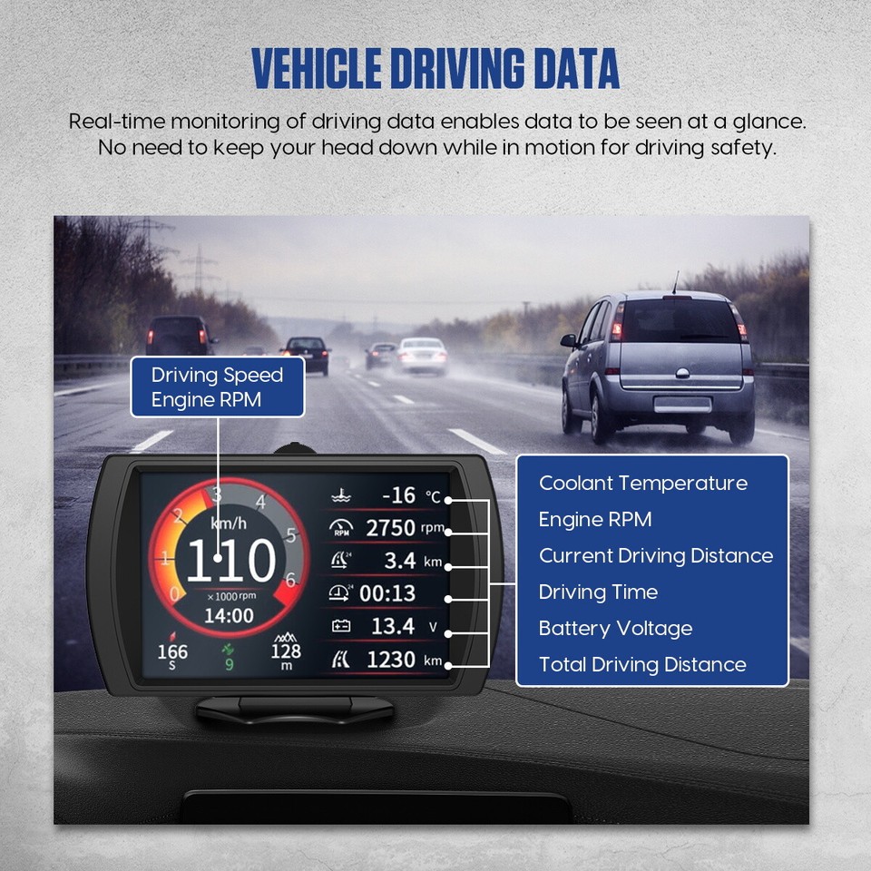 OBD2+GPS Car Digital Speedometer HUD Head Up Display Water Temp Alarm ...